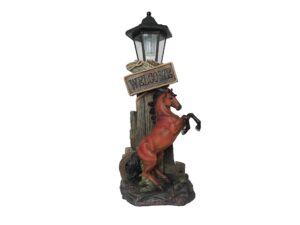 dwk - stallion's greeting - western welcome rearing horse with rope figurine solar lantern sun powered led garden decor patio light landscape accent, 18-inch