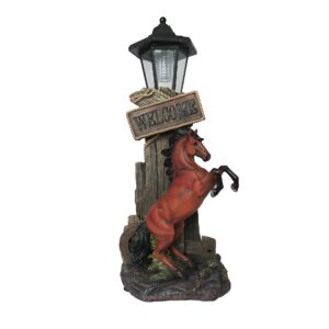 DWK - Stallion's Greeting - Western Welcome Rearing Horse with Rope Figurine Solar Lantern Sun Powered LED Garden Decor Patio Light Landscape Accent, 18-inch