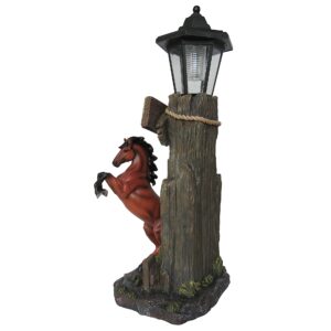 DWK - Stallion's Greeting - Western Welcome Rearing Horse with Rope Figurine Solar Lantern Sun Powered LED Garden Decor Patio Light Landscape Accent, 18-inch