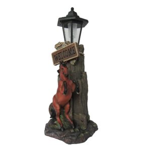 DWK - Stallion's Greeting - Western Welcome Rearing Horse with Rope Figurine Solar Lantern Sun Powered LED Garden Decor Patio Light Landscape Accent, 18-inch