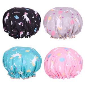 shower cap microfiber bath cap - shower bonnet designed for women and girls waterproof caps reusable double layer bath accessories (4 pack)