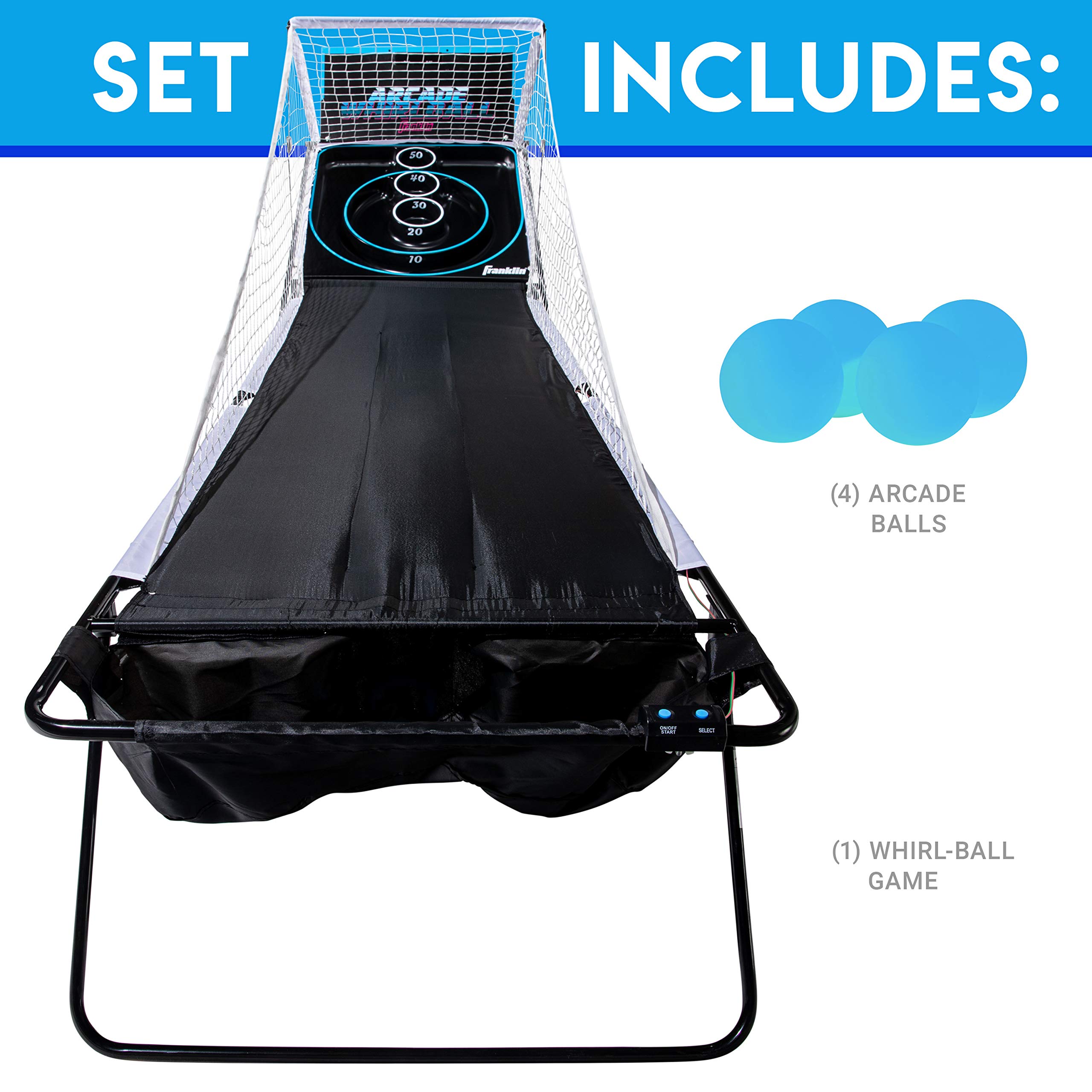 Franklin Sports Whirl-Ball Arcade Game - 4 Arcade Balls and Over 5ft Ramp - Game Room Ready - Kid and Family Fun All Game Night!