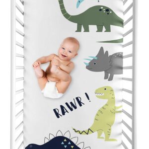 Sweet Jojo Designs Mod Dino Boy Fitted Crib Sheet Baby or Toddler Bed Nursery Photo Op - Blue, Green and Grey Rawr Modern Dinosaur