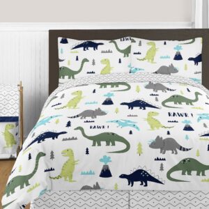 Sweet Jojo Designs Mod Dino Boy Fitted Crib Sheet Baby or Toddler Bed Nursery Photo Op - Blue, Green and Grey Rawr Modern Dinosaur