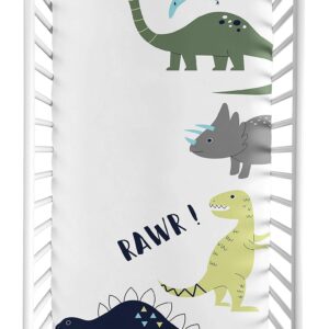 Sweet Jojo Designs Mod Dino Boy Fitted Crib Sheet Baby or Toddler Bed Nursery Photo Op - Blue, Green and Grey Rawr Modern Dinosaur