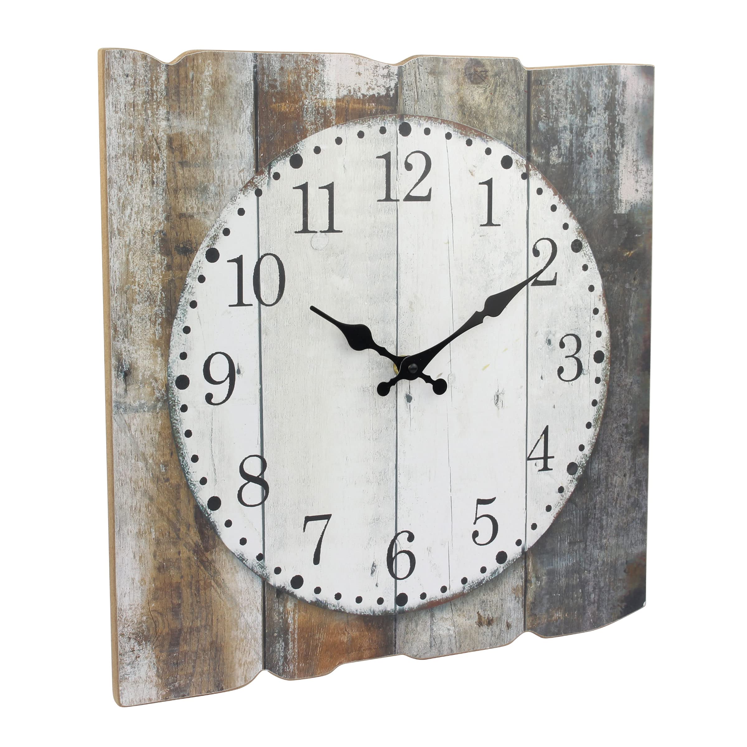 Stonebriar Square 15" Rustic Farmhouse Worn Wood Arabic Number Battery Operated Wall Clock