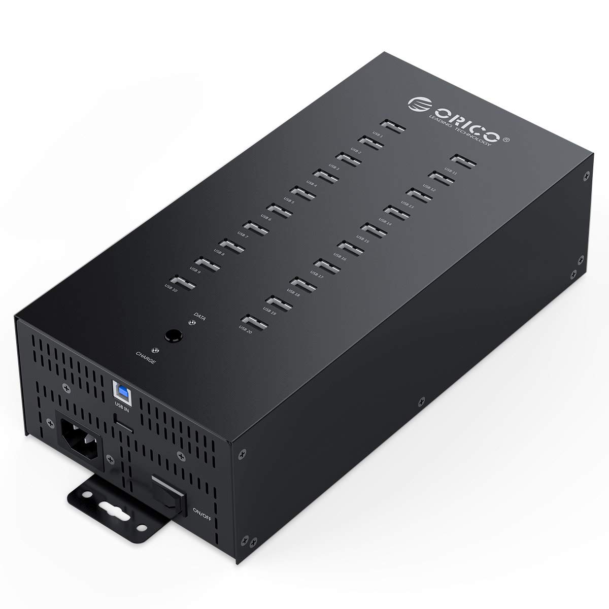 ORICO Industrial USB Hub, 20 Ports Mountable 150W Powered Industrial Grade USB 2.0 Hub, Full Metal Case, High-Speed Data Transfer