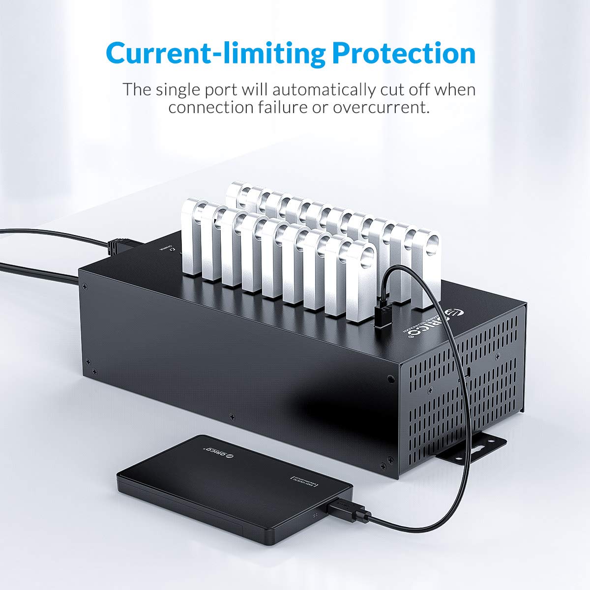 ORICO Industrial USB Hub, 20 Ports Mountable 150W Powered Industrial Grade USB 2.0 Hub, Full Metal Case, High-Speed Data Transfer