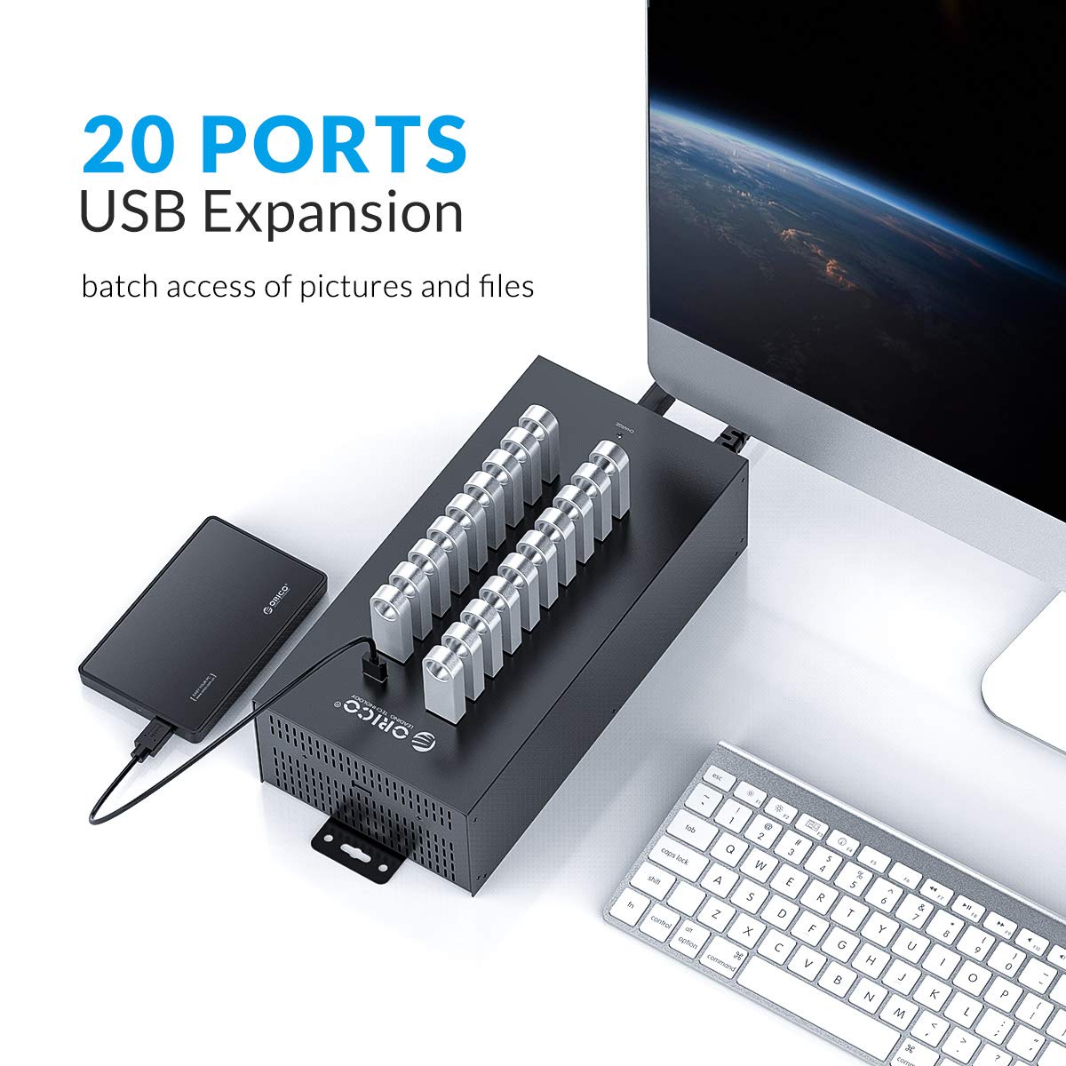 ORICO Industrial USB Hub, 20 Ports Mountable 150W Powered Industrial Grade USB 2.0 Hub, Full Metal Case, High-Speed Data Transfer