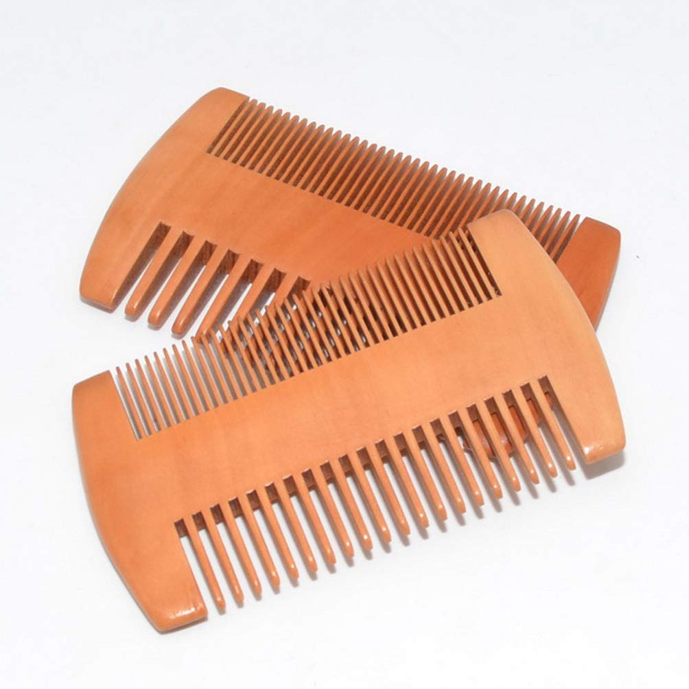 2 Pcs Natural Wood Beard Comb with Fine & Coarse Teeth Pocket Comb for Men Hair Beard Mustaches Grooming