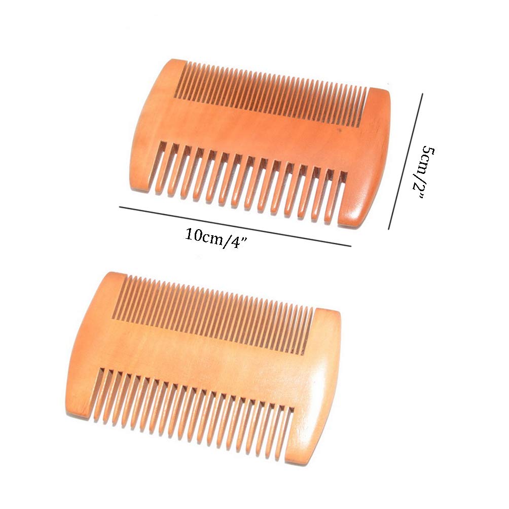 2 Pcs Natural Wood Beard Comb with Fine & Coarse Teeth Pocket Comb for Men Hair Beard Mustaches Grooming