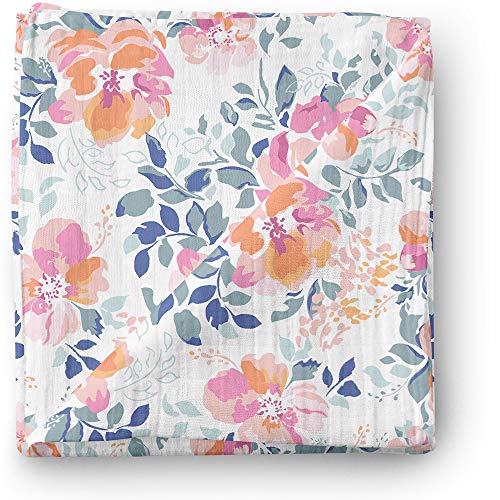 Aenne Baby, Muslin Swaddle Blanket for Girls, Infant Toddler Quilt, Swaddle Wrap for Girls, Luxurious Soft and Silky Stroller Cover, Floral Orange Pink Tropical Blankie, Large 47"x 47", 1 Pack