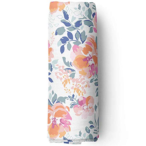 Aenne Baby, Muslin Swaddle Blanket for Girls, Infant Toddler Quilt, Swaddle Wrap for Girls, Luxurious Soft and Silky Stroller Cover, Floral Orange Pink Tropical Blankie, Large 47"x 47", 1 Pack