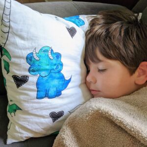 JumpOff Jo – Toddler Pillow for Kids, No Pillowcase Needed, Kids Travel Pillow, 100% Cotton Cover, Hypoallergenic, Machine Washable – 14”x19 (Dinosaur)