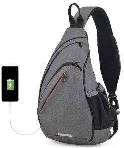 hanke sling bag men backpack unisex one shoulder bag hiking travel backpack crossbody with usb port for men women versatile casual daypack-19 inch,grey