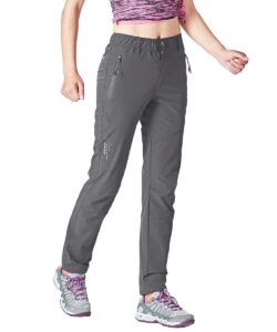 gopune women's outdoor quick dry lightweight hiking mountain pants with zipper pockets (deep grey,m)