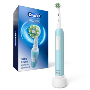 oral-b pro 1000 rechargeable electric toothbrush, turquoise with pressure sensor, 3 modes