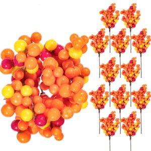 whaline autumn orange berry twig stem, 12 pack artificial orange berry picks for fall decor, christmas tree decorations, crafts, wedding, holiday home decoration