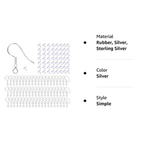 100 PCS/50 Pairs 925 Sterling Silver Earring Hooks Fish Hook Ear Wires French Wire Hooks Hypo-allergenic Jewelry Findings Earring Parts DIY Making with 100 PCS Clear Rubber Earring Safety Backs