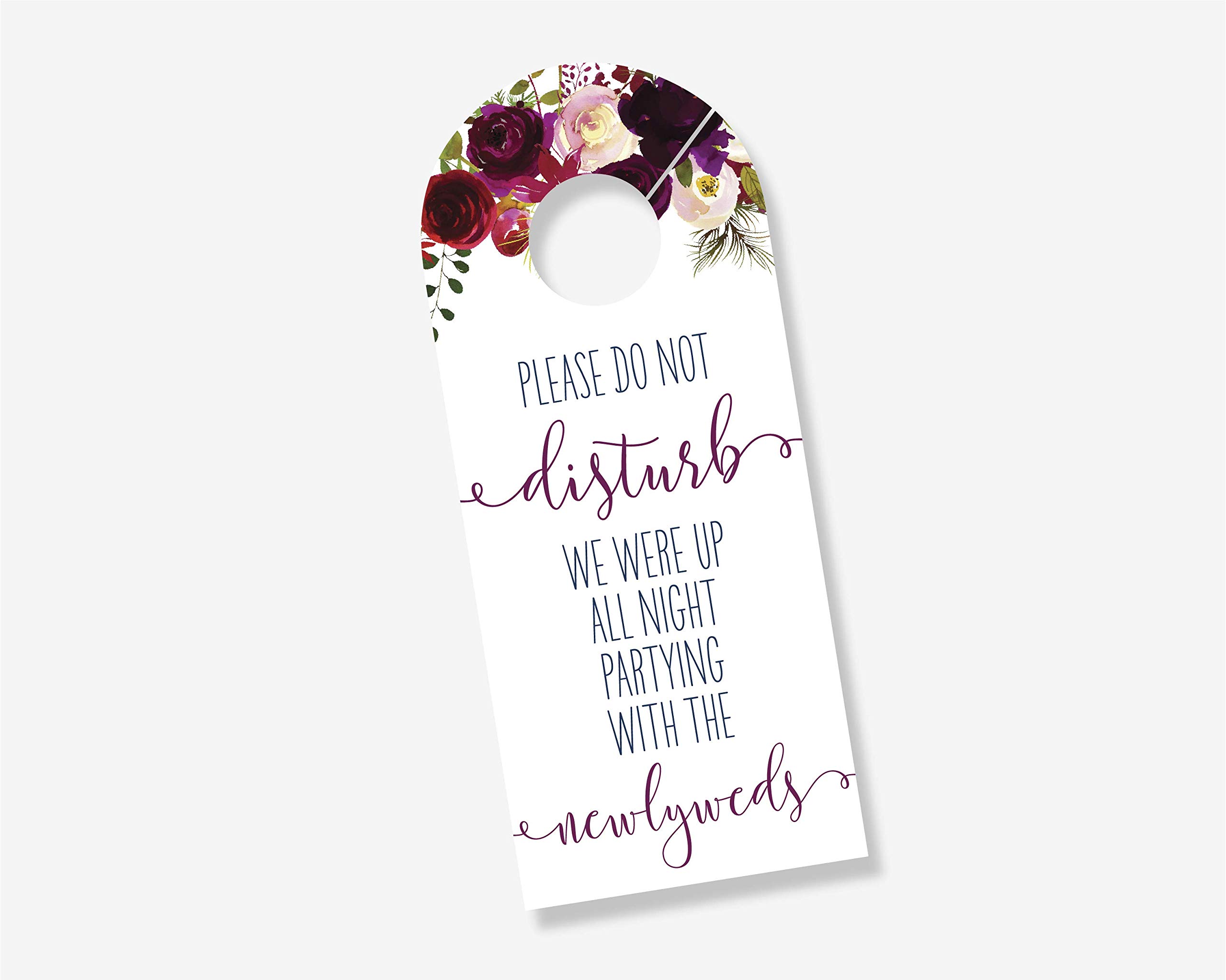 10 Pack Wedding Door Hanger Sign, Hotel Welcome Bag, Do Not Disturb Sign Red Floral (DH-556-PA) (Partying)