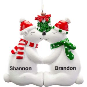 personalized kissing polar bear couple ornament