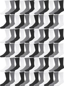 winterlace 72 pairs cotton crew socks for men women, athletic casual moisture wicking bulk sport sock