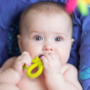 SHARE&CARE BPA Free Silicone Fruit Baby Teether Toys Baby Teething Toys with Storage Case, for 3 Months Above Infant Sore Gums Pain Relief(5 Scissor Hanlde)