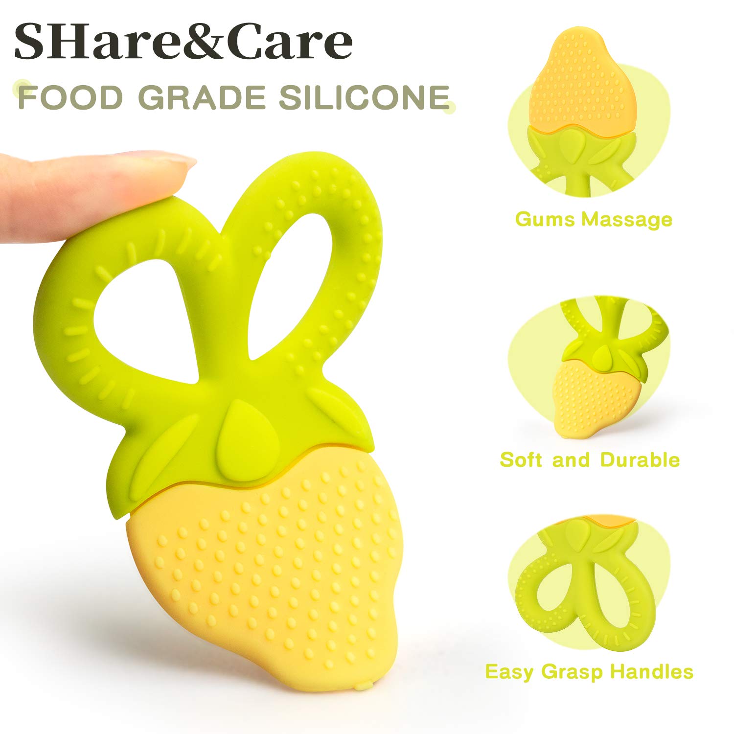 SHARE&CARE BPA Free Silicone Fruit Baby Teether Toys Baby Teething Toys with Storage Case, for 3 Months Above Infant Sore Gums Pain Relief(5 Scissor Hanlde)