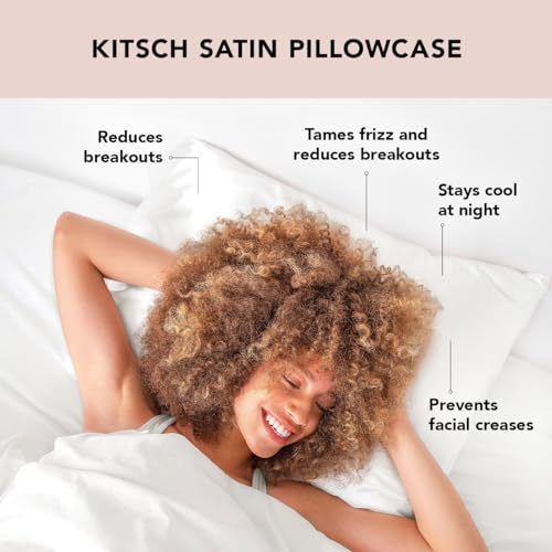 Kitsch Satin Pillowcase for Hair and Skin Queen, Softer Than Mulberry Silk Pillow Cases Standard Size, Cooling Pillow Covers 19x26 in for Sleeping, Smooth Satin Pillowcase with Zipper, (Ivory) 1 Pack