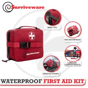 Surviveware Waterproof Premium First Aid Kit for Travel Camping Gear, Survival Kits, Home Essentials and Outdoor Emergencies - Large 200 Piece