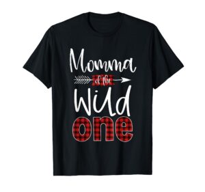 momma of the wild one buffalo plaid lumberjack 1st birthday t-shirt