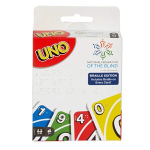 mattel games uno braille card game for kids & adults with cards specially designed for blind and low-vision players