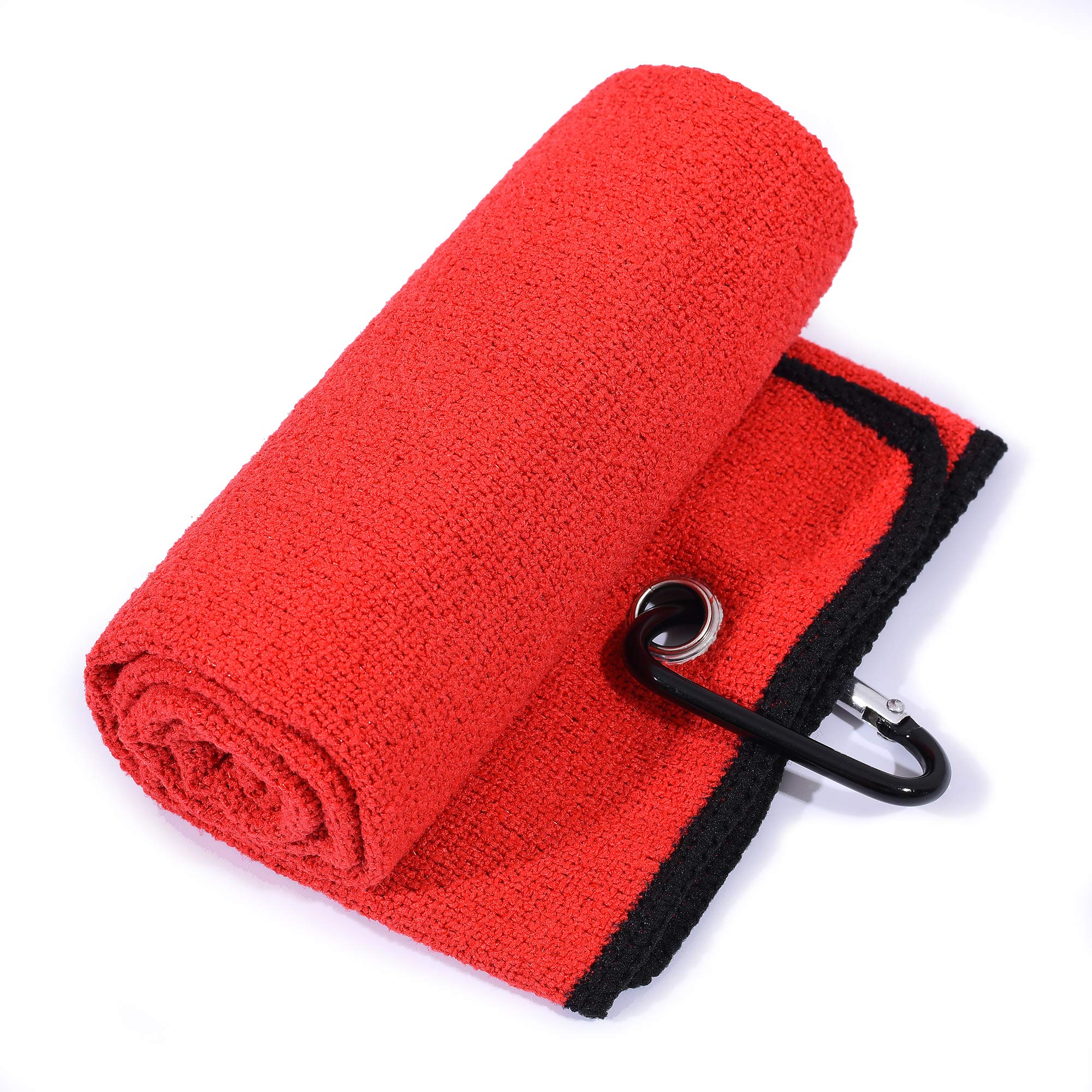 Mile High Life | Tri-fold Golf Towel | Dirt Scrub Side for Club Cleaning and Soft Side for Golf Ball | Brush and Towel in One | Multifunctional Towel | Excellent Water Absorbance (Red)