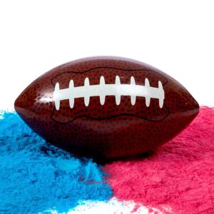 gender reveal football with pink & blue powder - includes team boy and girl voting stickers - baby reveal party ideas touchdowns or tutus exploding reveal ball decorations quarter back cheerleader