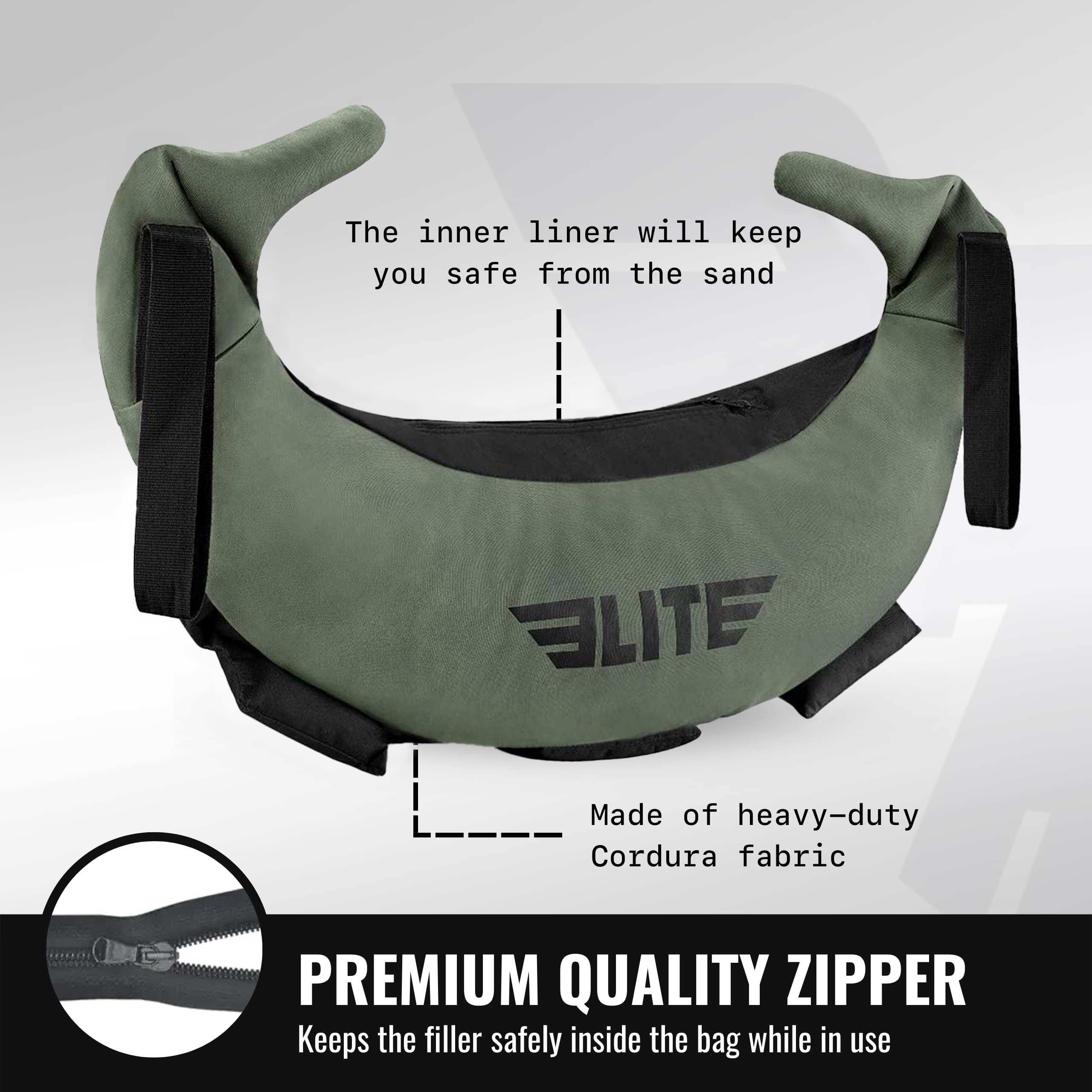 Elite Sports Bulgarian Canvas Bag for Crossfit, Fitness Canvas MMA Gym Cross Training Sandbag (Green, 45 LBS)