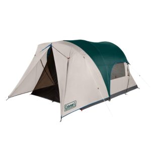 coleman cabin camping tent with screened porch, 4/6 person weatherproof tent with enclosed screened porch option, includes rainfly, carry bag, extra storage, and 10 minute setup