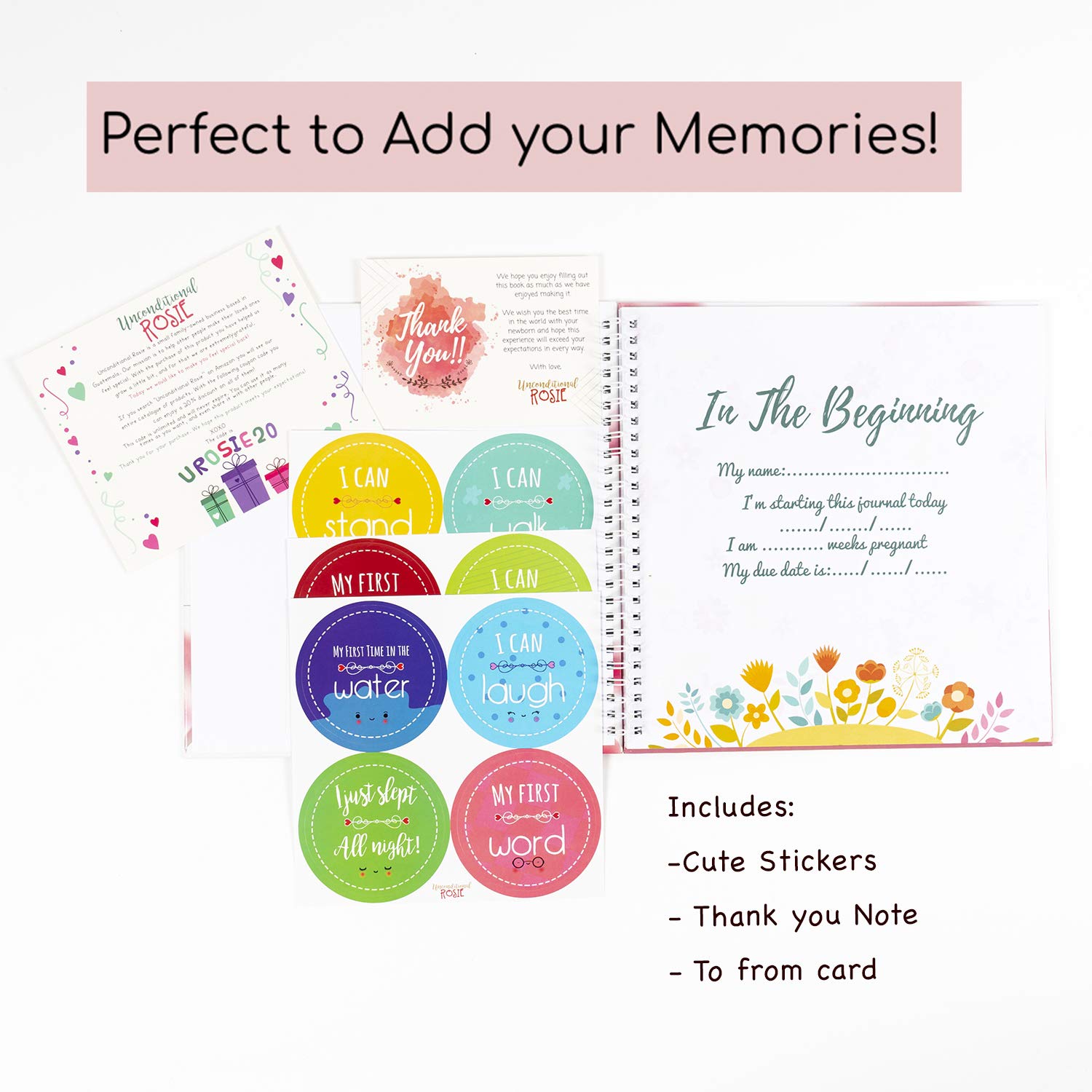 Unconditional ROSIE Pregnancy Journal & Baby Memory Book with Stickers - Planner for First Time Moms - 2022