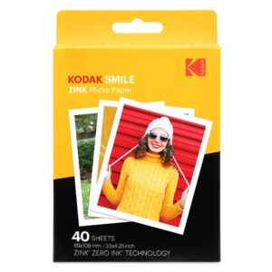 kodak 3.5x4.25 inch premium zink print photo paper (40 sheets) compatible with kodak smile classic instant camera