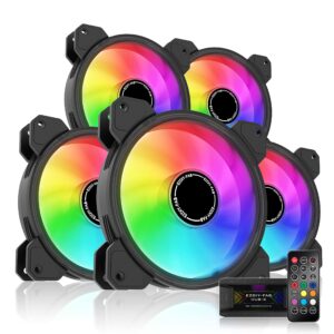 ezdiy-fab 120mm computer case fan,motherboard aura sync fan,high airflow,speed adjustable, argb fan with fan hub and remote-5 pack