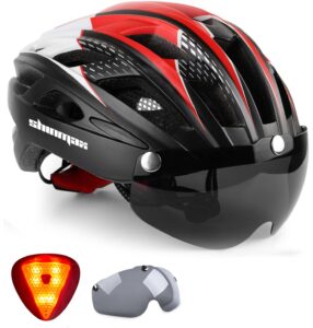 shinmax bike helmet, cpsc/cpc certificated bicycle helmet with detachable magnetic goggles&led back light&portable backpack cycling helmet adjustable mountain bike helmet for adult men women sm-t69