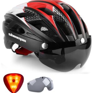 Shinmax Bike Helmet, CPSC/CPC Certificated Bicycle Helmet with Detachable Magnetic Goggles&Led Back Light&Portable Backpack Cycling Helmet Adjustable Mountain Bike Helmet for Adult Men Women SM-T69