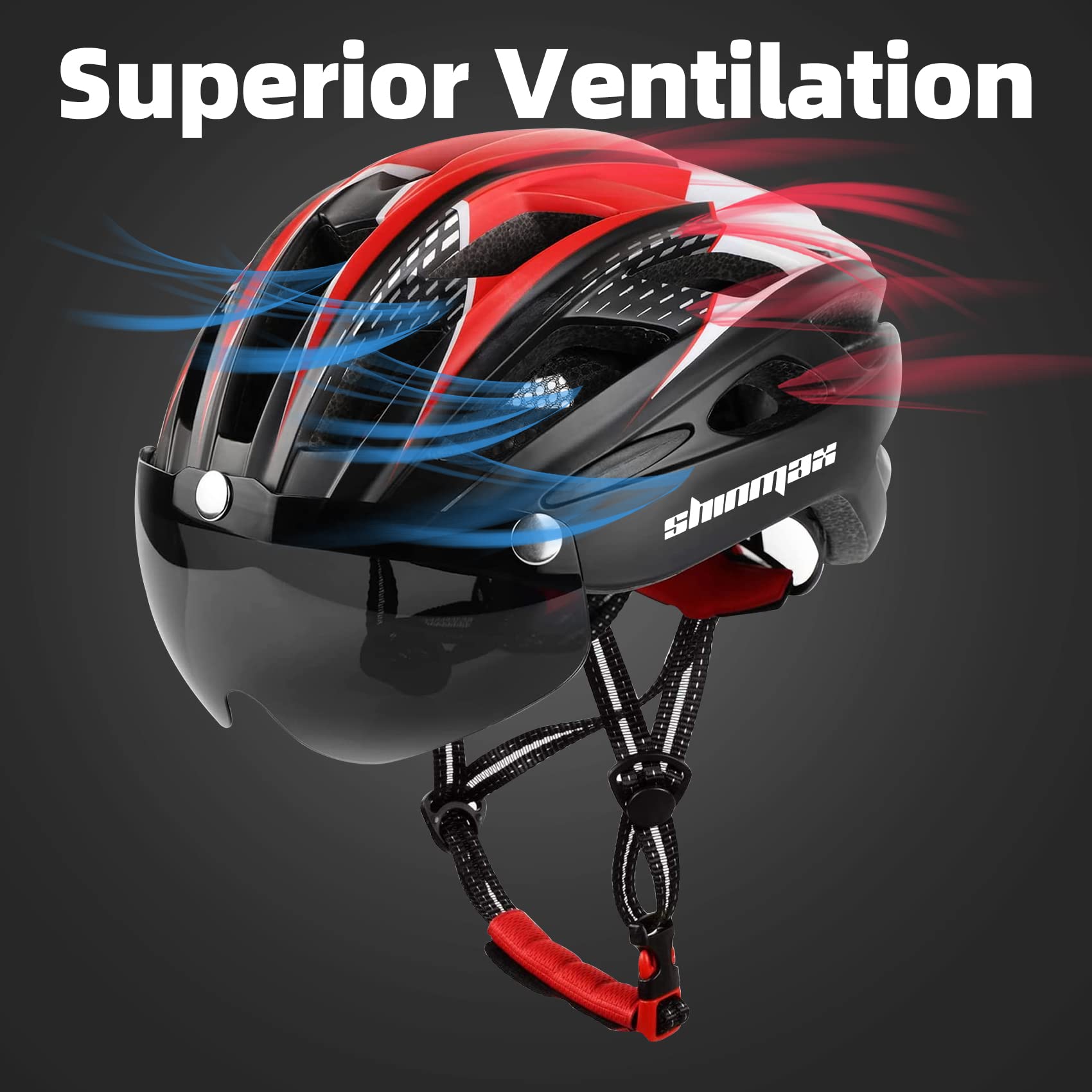 Shinmax Bike Helmet, CPSC/CPC Certificated Bicycle Helmet with Detachable Magnetic Goggles&Led Back Light&Portable Backpack Cycling Helmet Adjustable Mountain Bike Helmet for Adult Men Women SM-T69