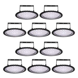 viugreum 10 pack 200w ufo led high bay light, 20000lm 6500k daylight white led warehouse lighting, ip65 waterproof commercial bay lighting for garage barn workshop