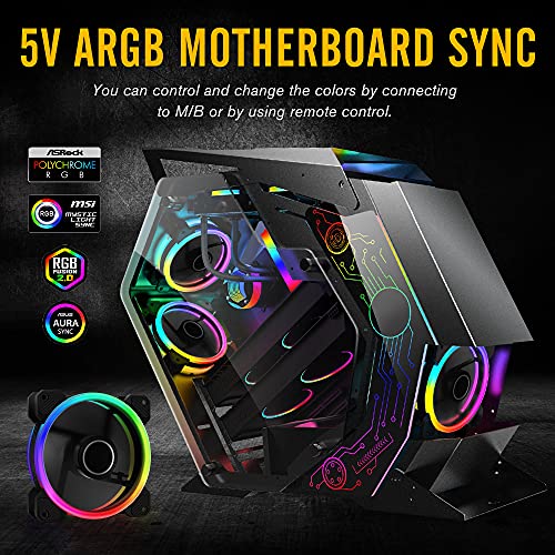 EZDIY-FAB RGB Dual Ring 120mm Case Fans,5V Motherboard Sync,Speed Adjustable,RGB Sync Fan with 10-Port Fan Hub X and Remote-5 Pack