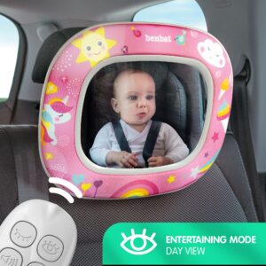 BenBat Baby Car Mirror - Safety Car Seat Mirror for Rear Facing Infant - Shatterproof Clear Wide Vision Day and Night - Entertain See and Soothe with Remote control - Crash Tested and Certified, Blue