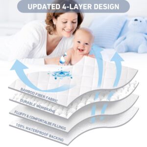 Waterproof Crib Mattress Protector, Baby Mattress Cover, Soft and Breathable Quilted Toddler Mattress Pad 52"×28", White, 2 Pack