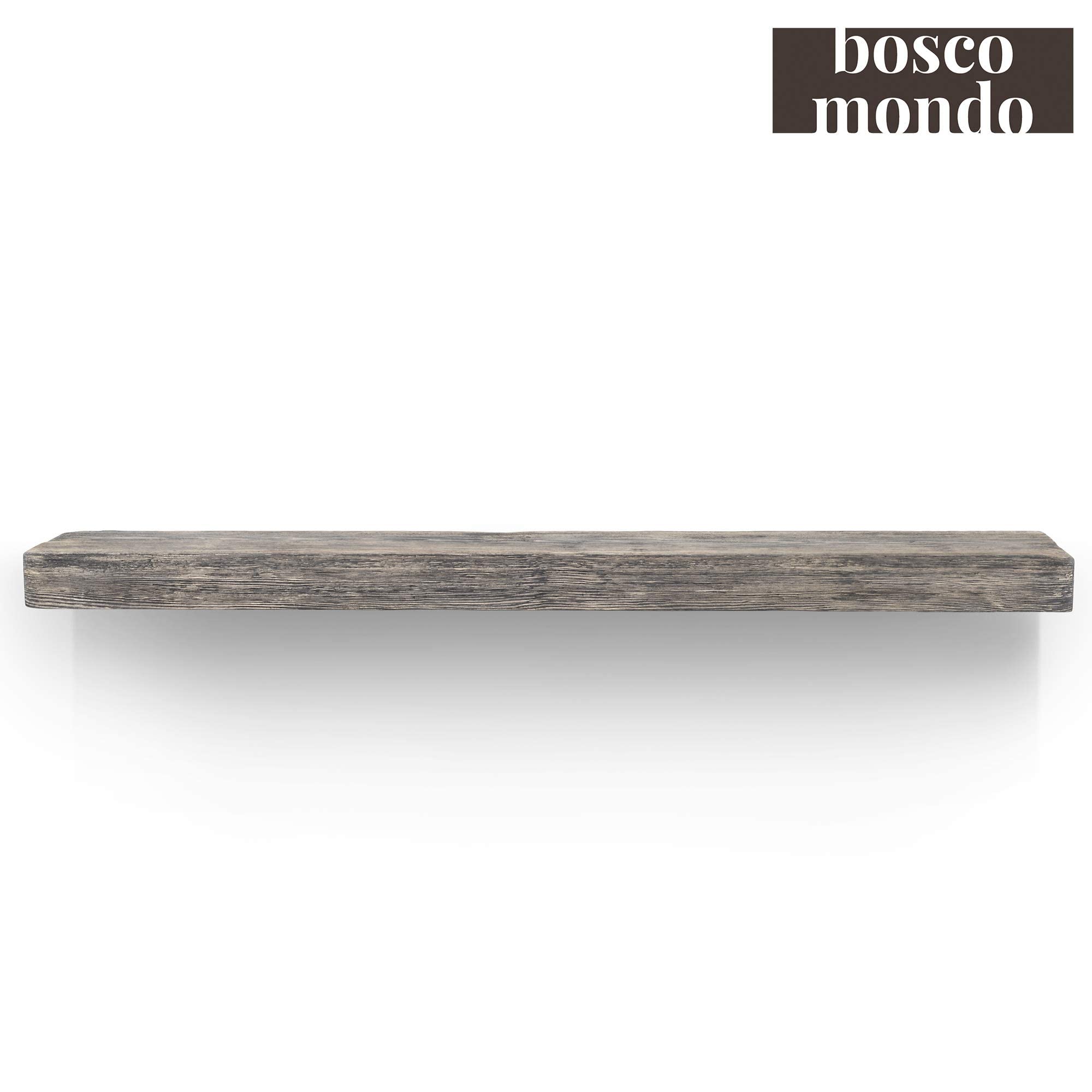 BoscoMondo 60 Inch Fireplace Mantel - Solid Rustic Wood - Wall Mounted Floating Farmhouse Shelf - with Invisible Heavy Duty Metal Bracket (60", Grey)