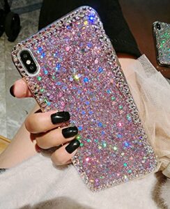 accgoal for iphone xr case,for iphone xr glitter sparkle bling case for girly women,rhinestone bumper protective pink cover for apple iphone xr (pink)