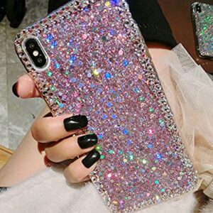 Accgoal for iPhone XR Case,for iPhone XR Glitter Sparkle Bling Case for Girly Women,Rhinestone Bumper Protective Pink Cover for Apple iPhone XR (Pink)