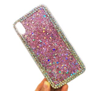 Accgoal for iPhone XR Case,for iPhone XR Glitter Sparkle Bling Case for Girly Women,Rhinestone Bumper Protective Pink Cover for Apple iPhone XR (Pink)